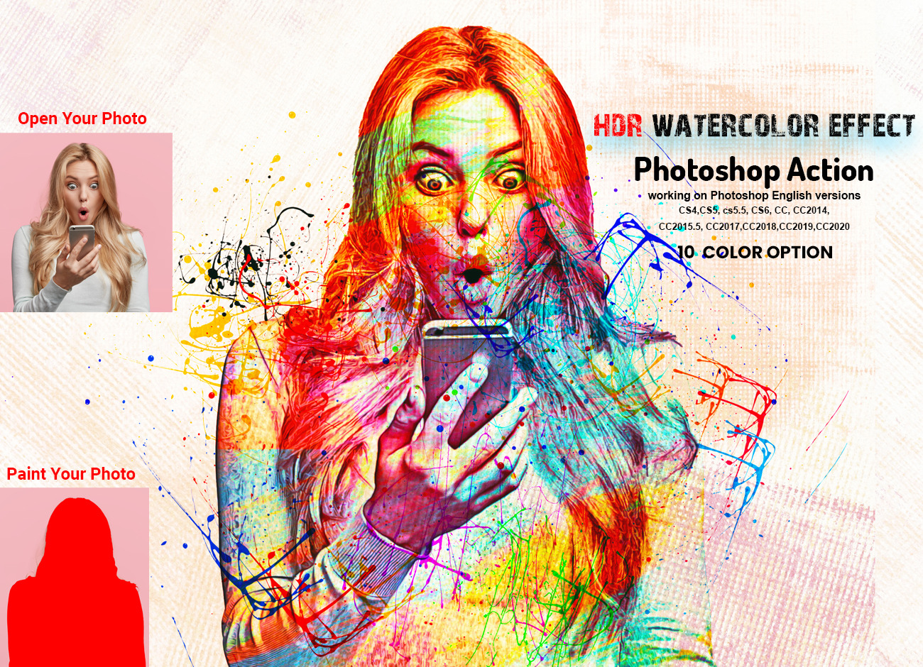 HDR Watercolor Effect PS Action, an Action Add-On by Studio Retouch