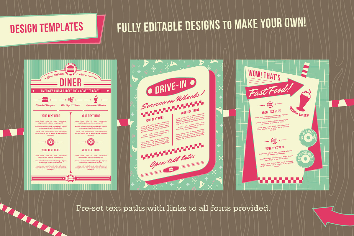 1950s Retro Diner Design Templates, an Illustration by Wingsart Studio