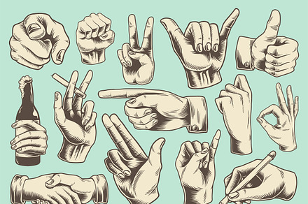 Collection of illustrated hand signs | Illustrations ~ Creative Market