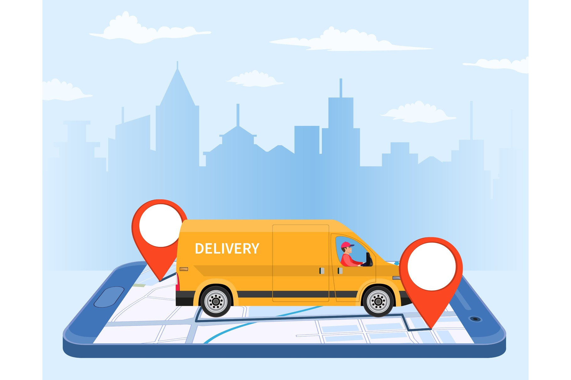 Online delivery service concept,, a Food Illustration by ModVector