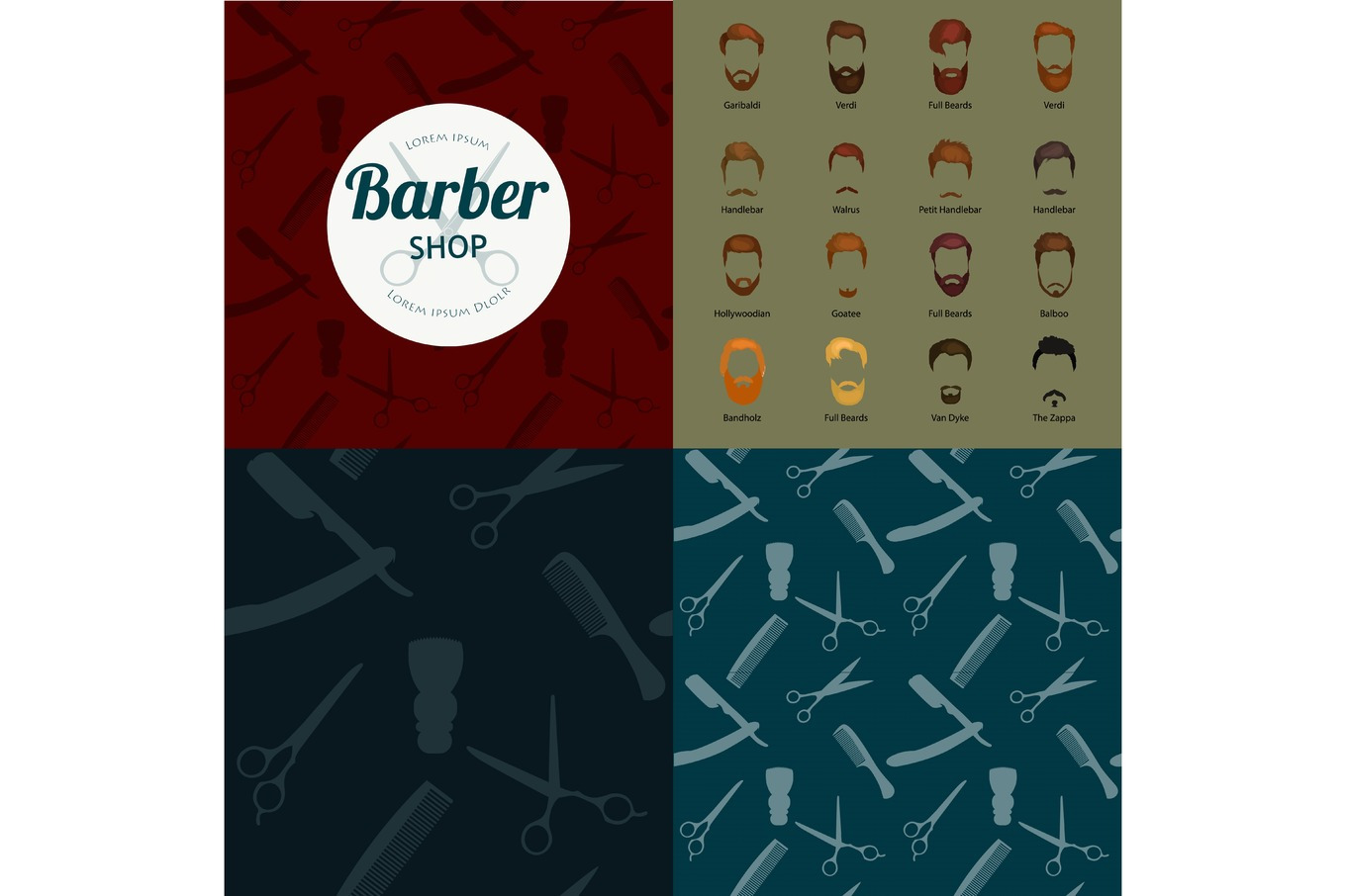 Barber Shop or Hairdresser background set with hairdressing scissors ...