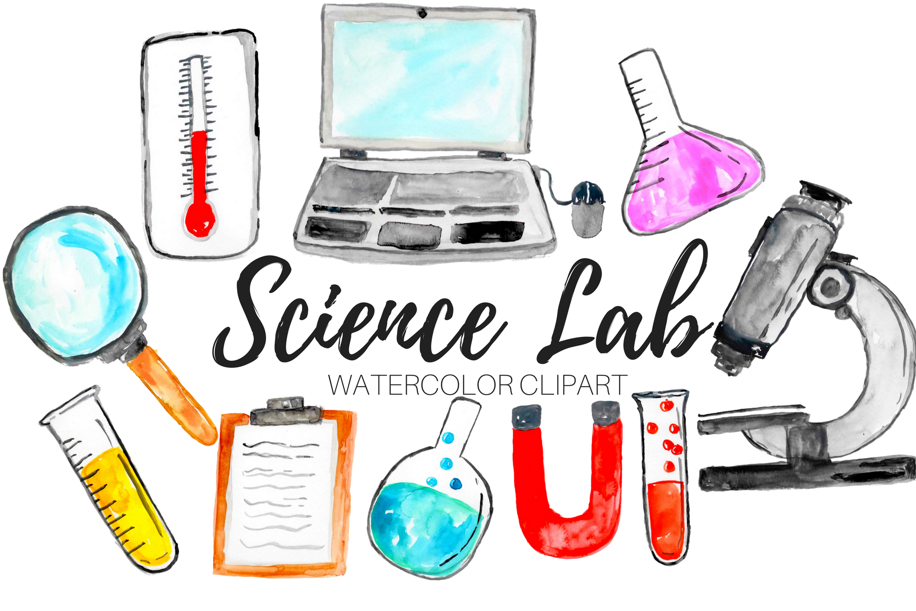 Watercolor Science Clipart, an Education Illustration by Writelovely