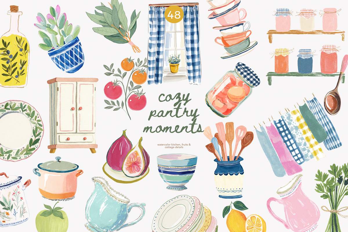 watercolor kitchen clipart set