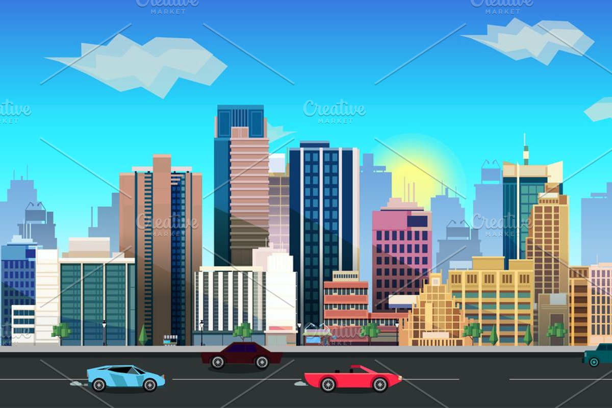 2d City Background, an Illustration by 2dvillShop