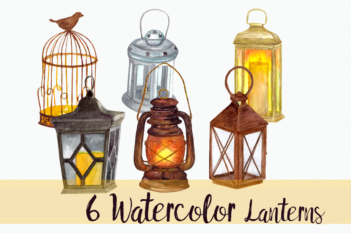 6 Watercolor Lanterns - Clip Art Set, an Object Graphic by Tati Bordiu ...
