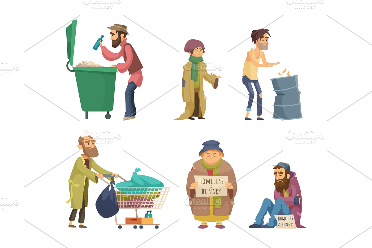 Poor and homeless adults people. Vector characters set, a Graphic by Onyx