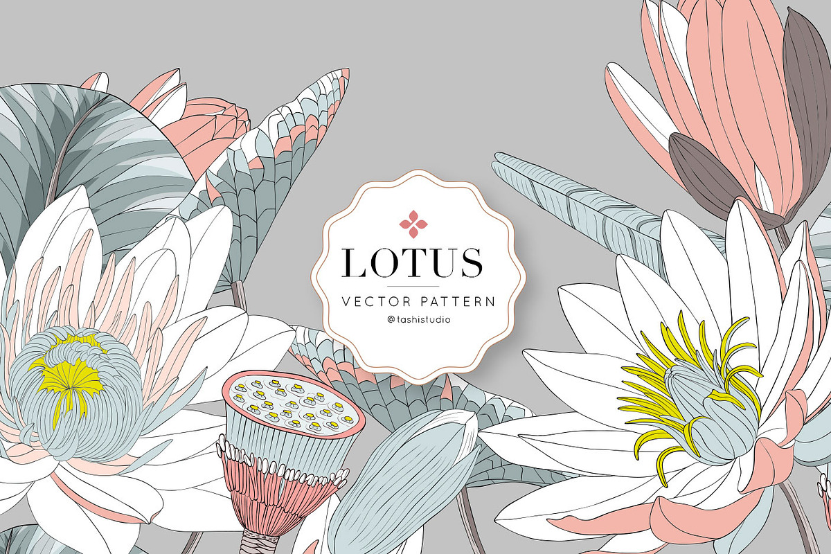 Lotus Vector Pattern & More!, a Wallpaper Graphic by Pink Linen
