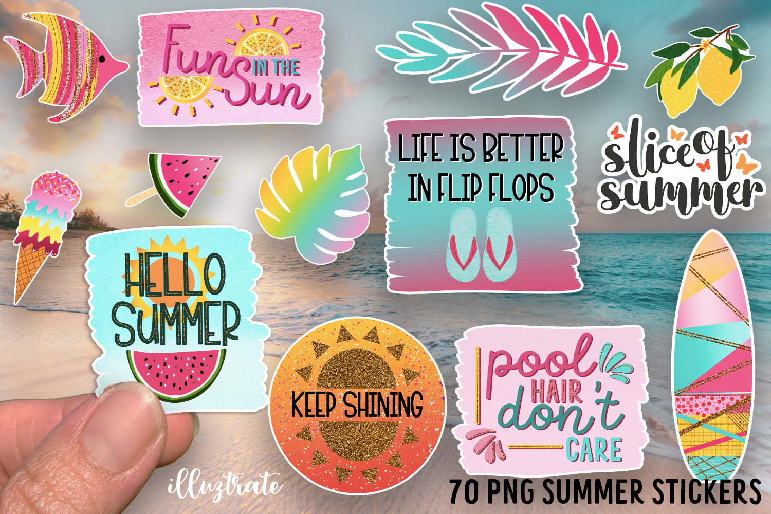 Printable summer stickers - July, an Illustration by illuztrate