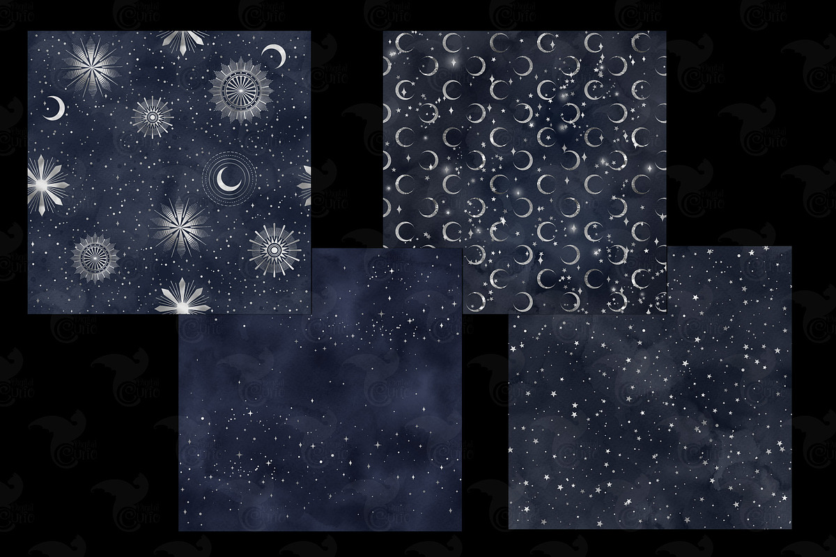 Silver Starry Night Digital Paper, a Texture Graphic by Digital Curio