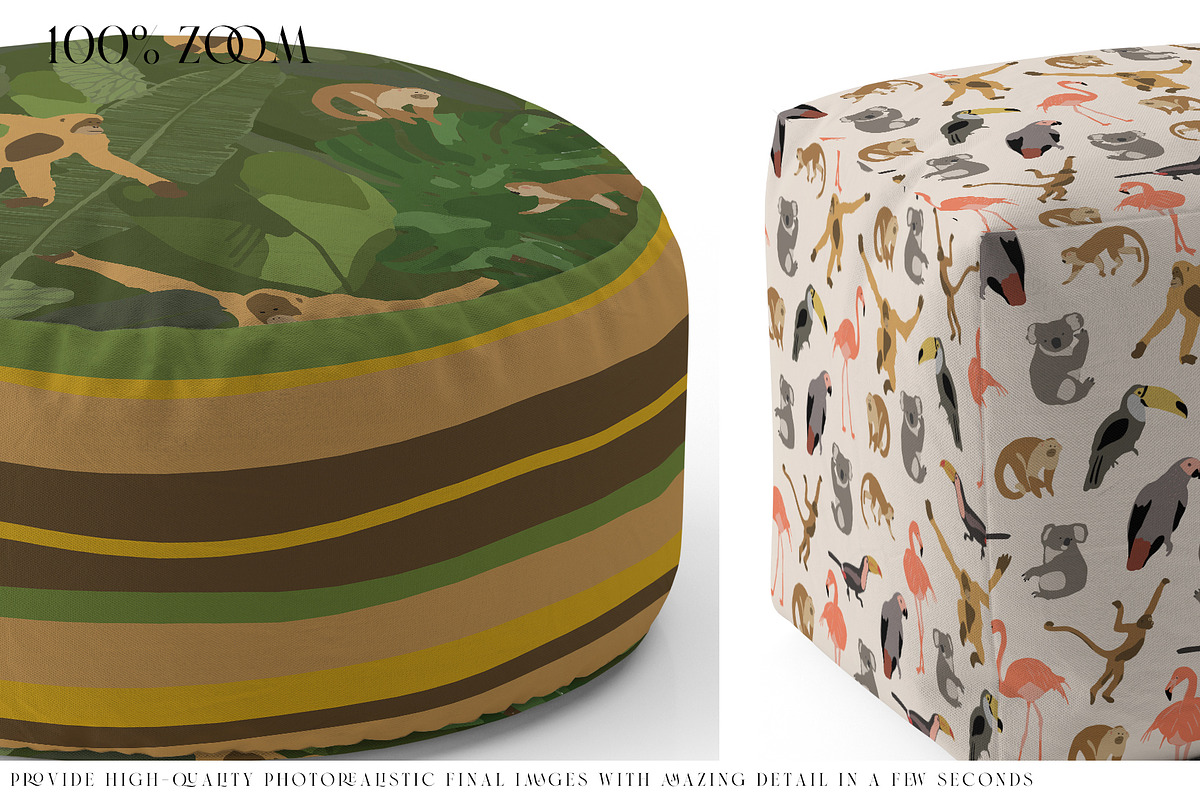 3 Types of Pouf Upholstery Mockups, a Product Mockup by mock-ups