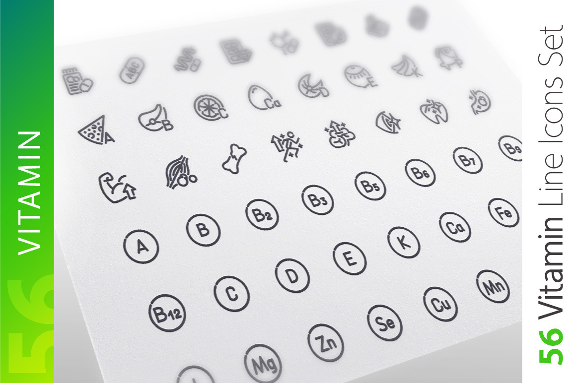 Vitamin Line Icons Set, an Outline Icon by Voysla's Shop | Creative Market