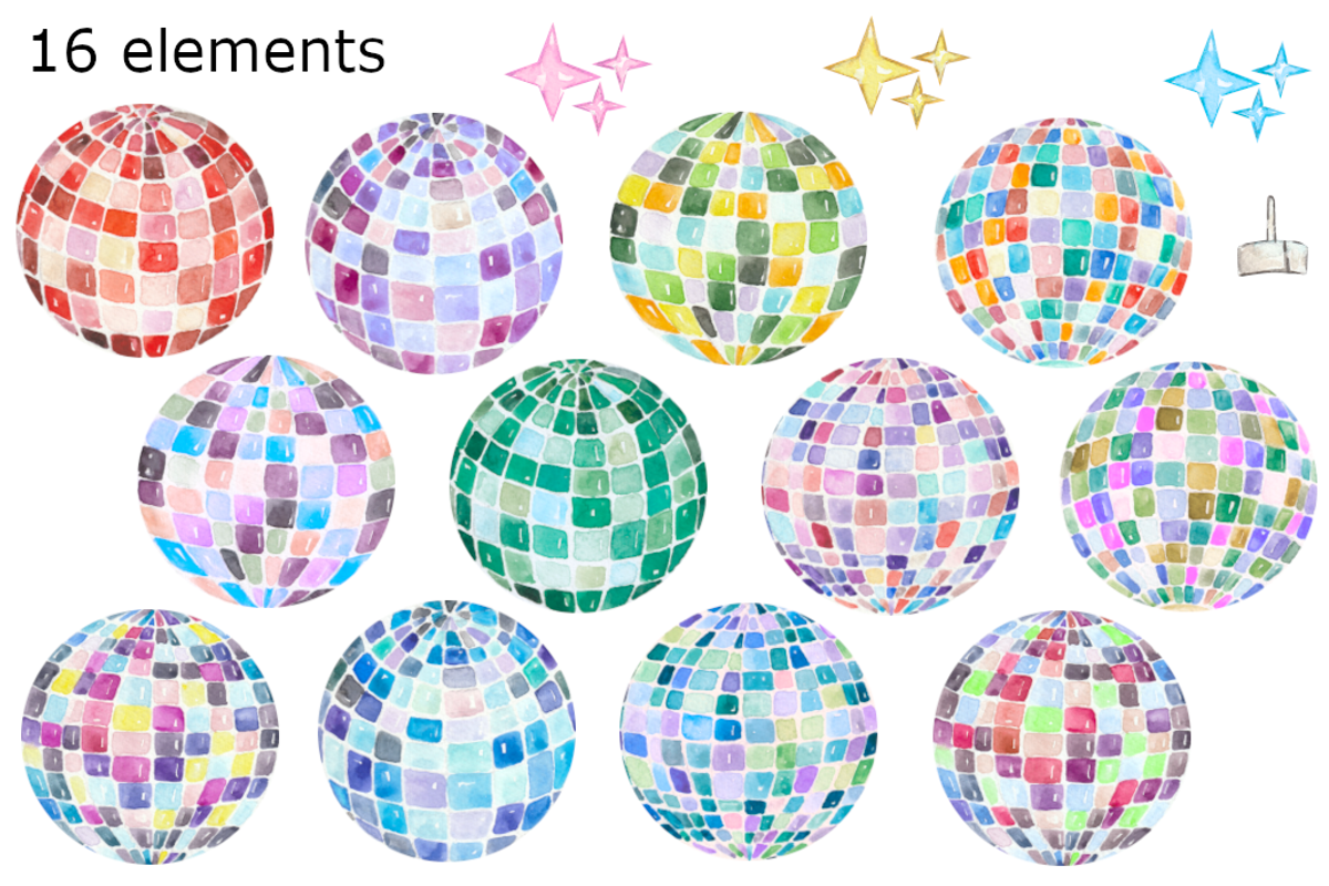 Disco ball watercolor clipart, a Background Graphic by GoodFairyClipArt