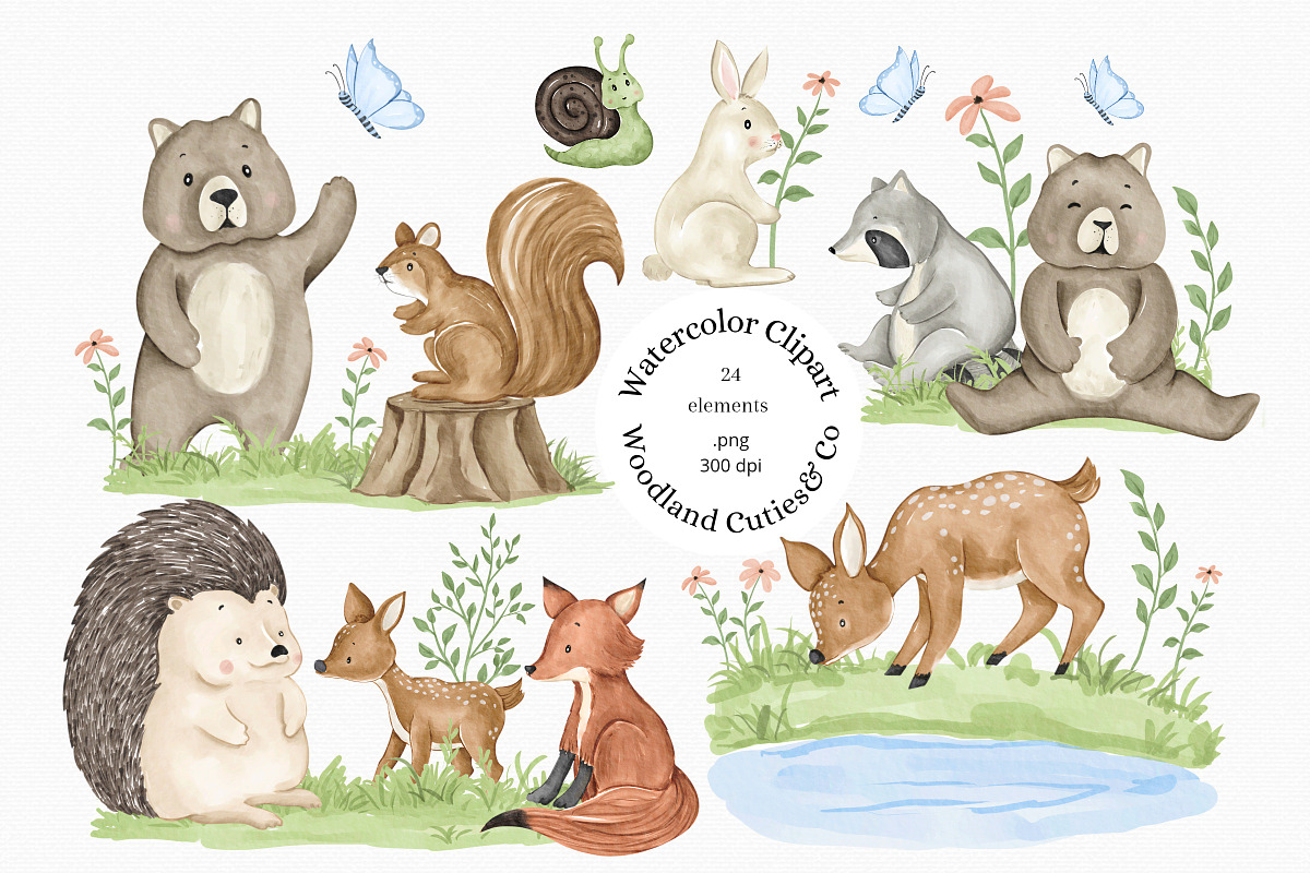 Watercolor Woodland Animals Clipart, an Animal Illustration by ...