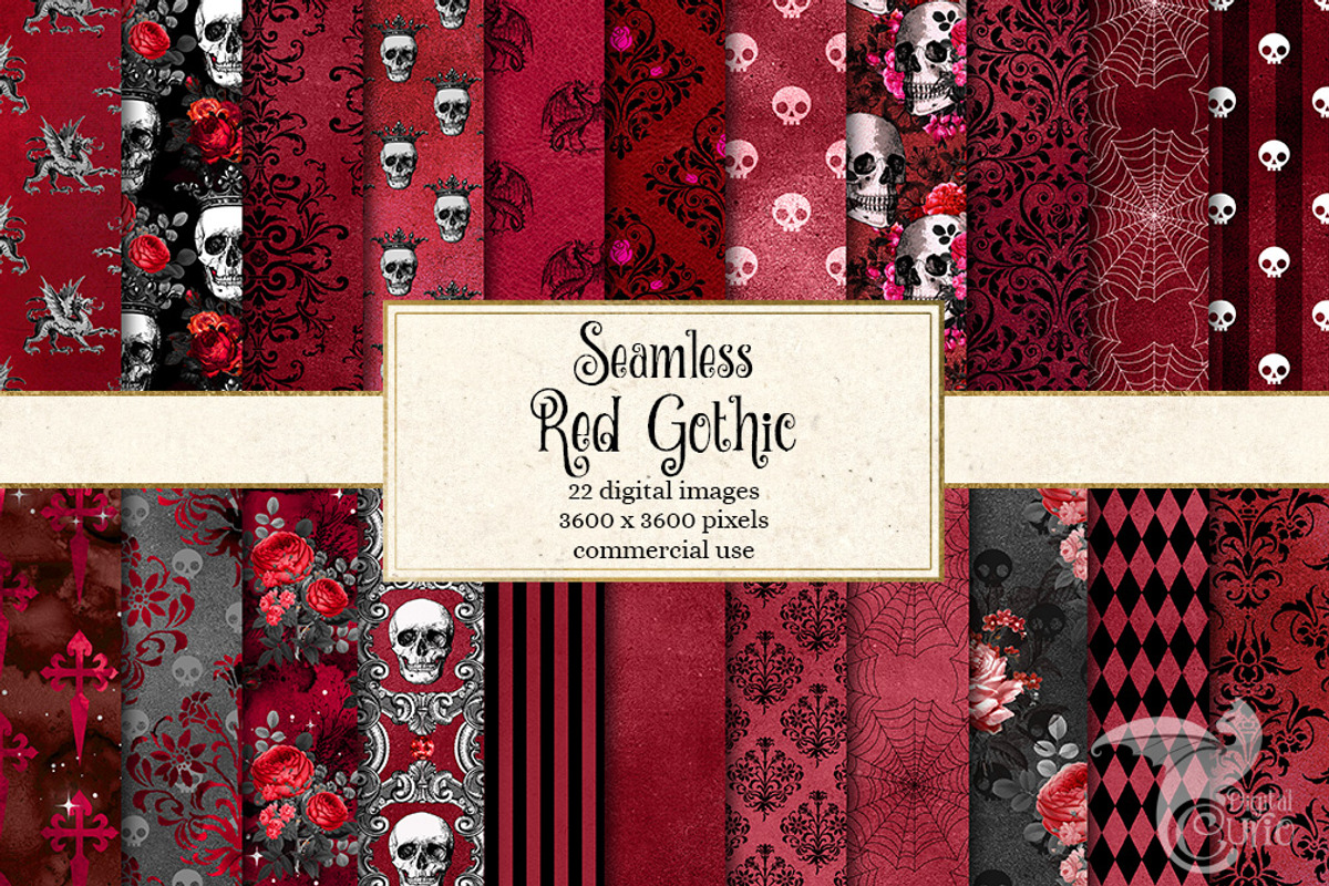 Seamless Red Gothic Digital Paper, a Pattern Graphic by Digital Curio