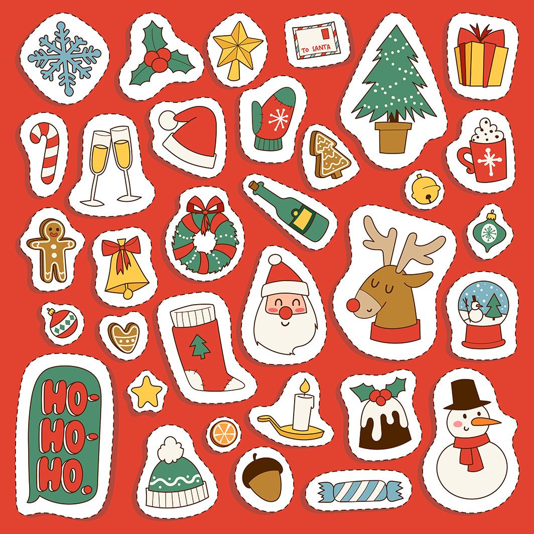 Christmas icons symbols for greeting, a Decorative Illustration by ...