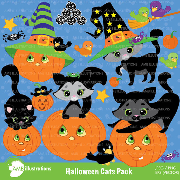 Halloween Cat Clipart AMB-298, an Illustration by AMBillustrations