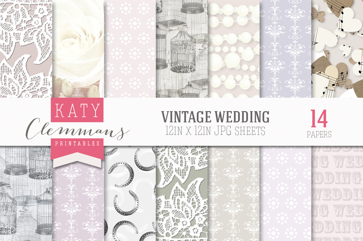 Vintage Wedding patterned paper pack, a Pattern Graphic by Katy Clemmans