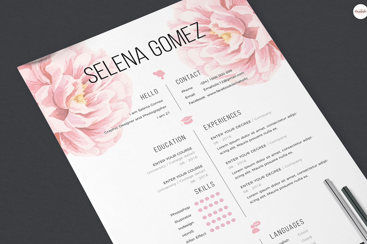 Elegant Floral CV Template, a Resume Template by Emaholic Template