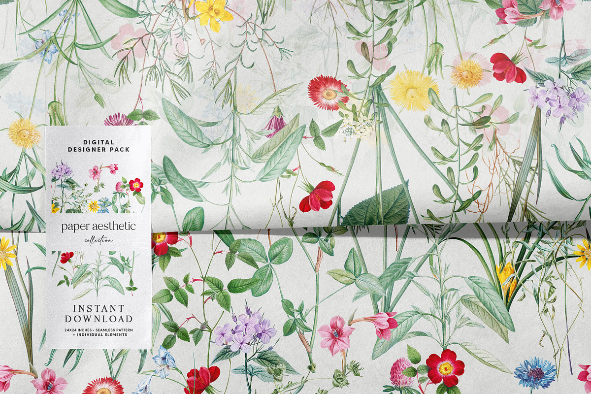 Vintage Summer Flower Paper Pack, a Pattern Graphic by paper aesthetic