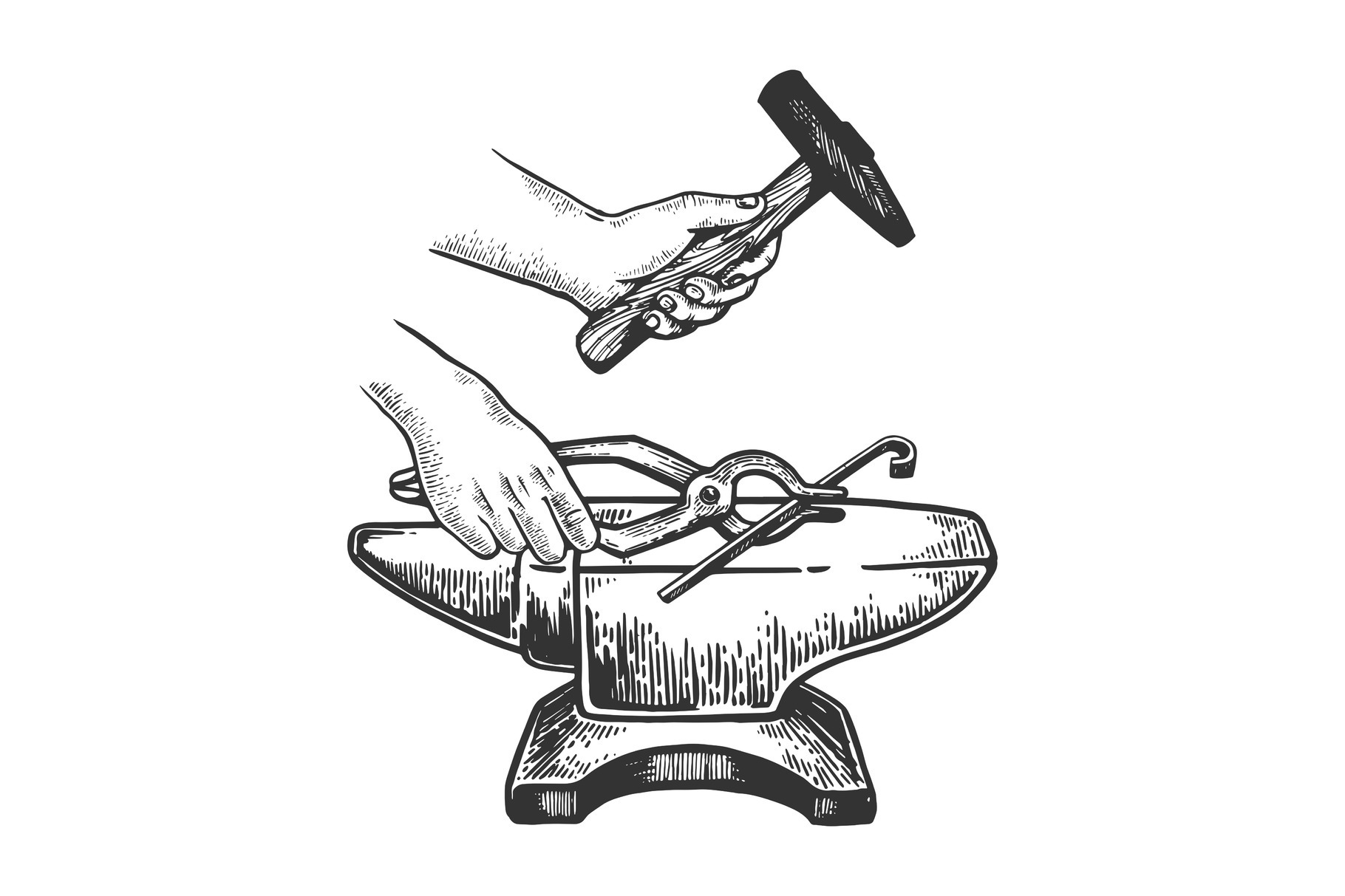 Anvil and hammer engraving vector, an Object Illustration by AlexArt