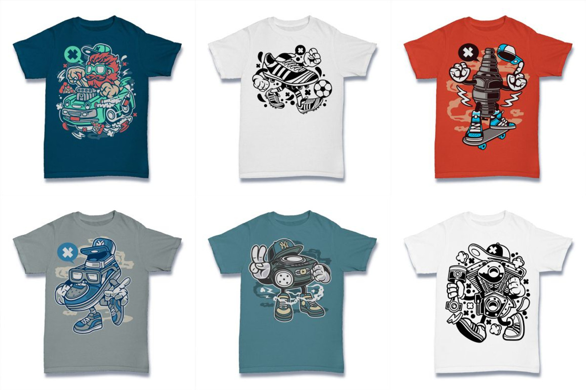 Cartoon Vector Tshirt Design Bundle, an Illustration by roach_graphic