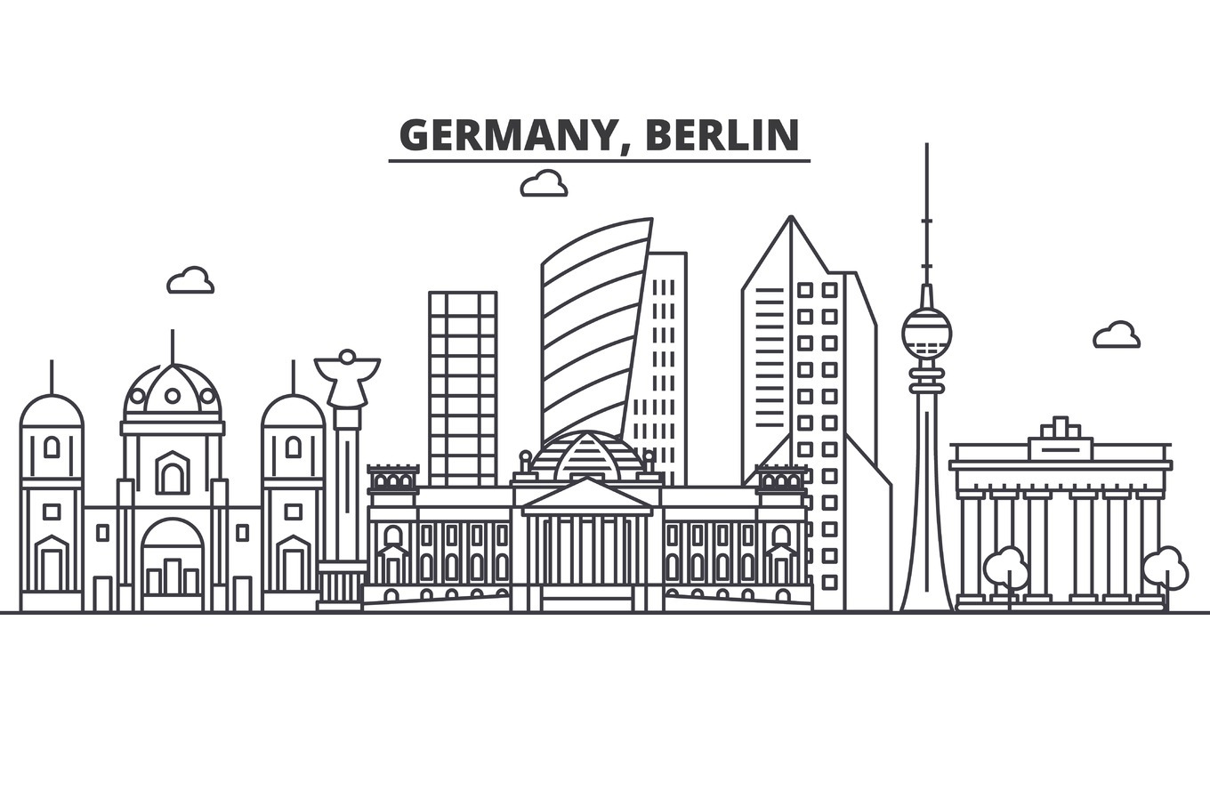 Germany, Berlin architecture line skyline illustration. Linear vector ...