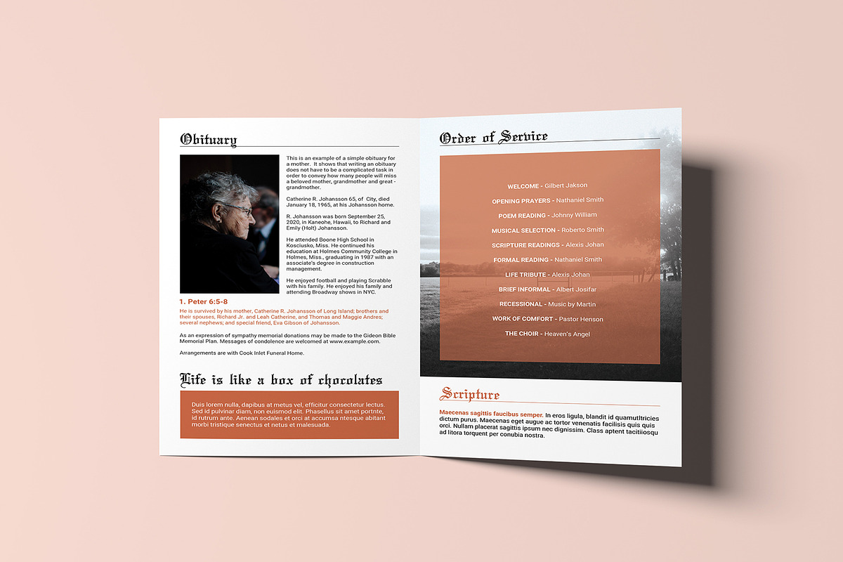 Newspaper Style Funeral Program, a Brochure Template by retrographix