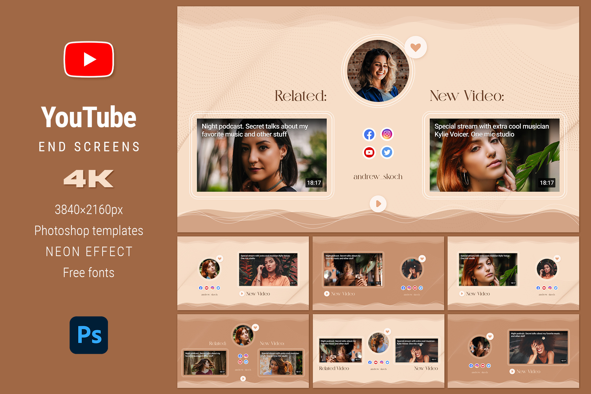 Elegant YouTube End Screens, a Social Media Template by Andrew Skoch Design