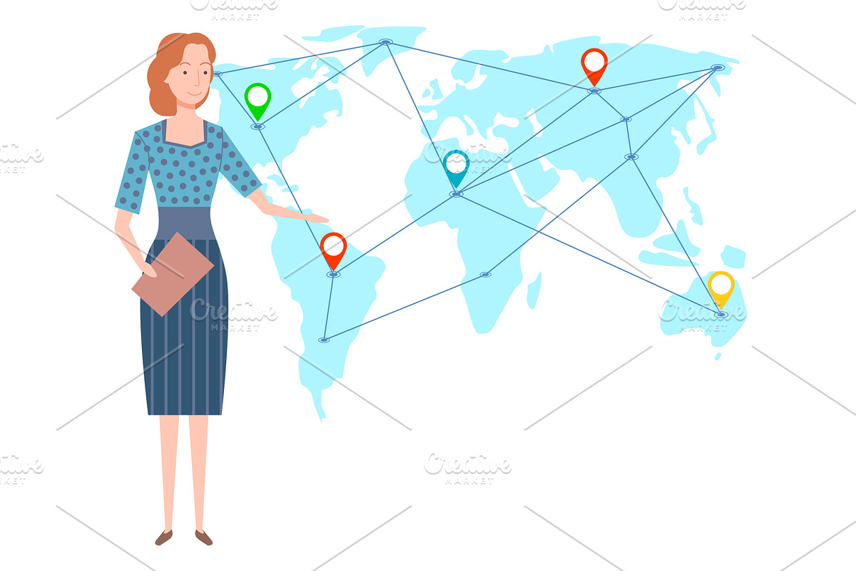 Woman Presenting Map with Geotags, a Person Illustration by robuart ...