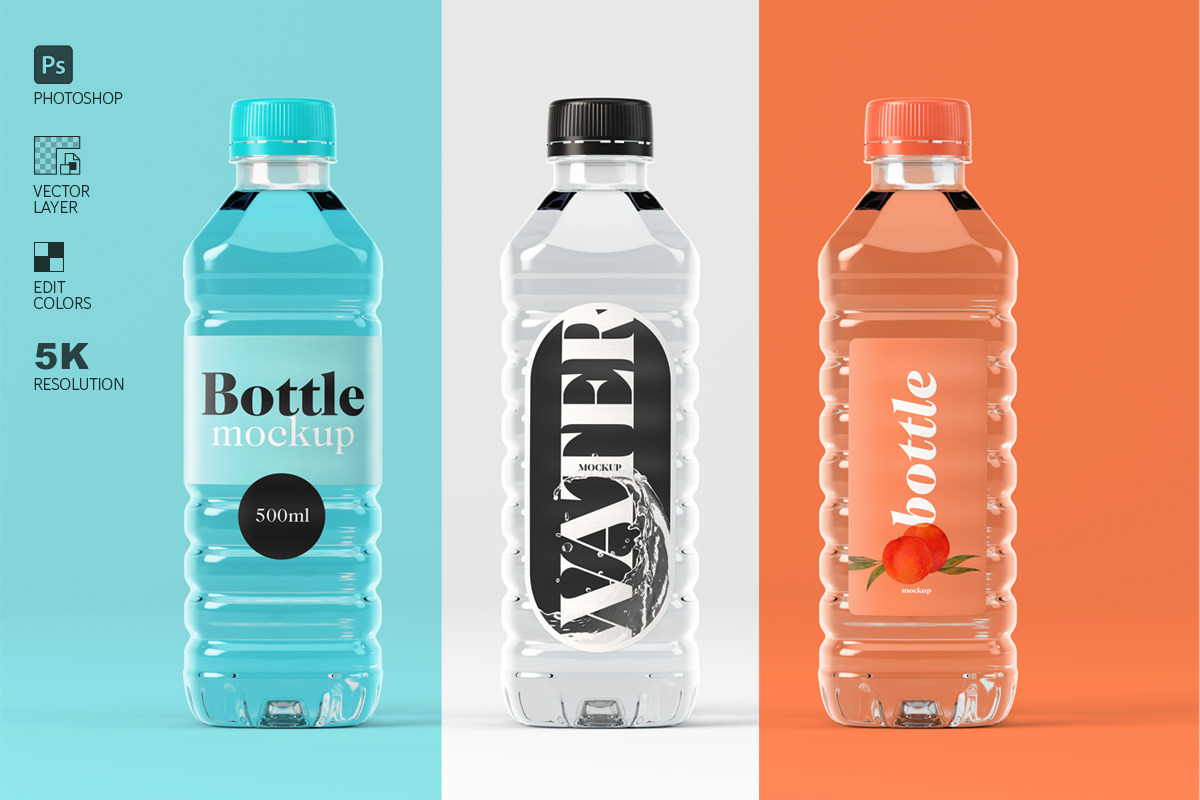 Plastic Water Bottle Mockup, a Packaging Mockup by LESZ Design