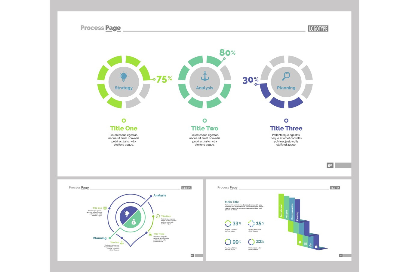 Three Analytics Slide Templates Set, a Work Illustration by SurfsUpVector