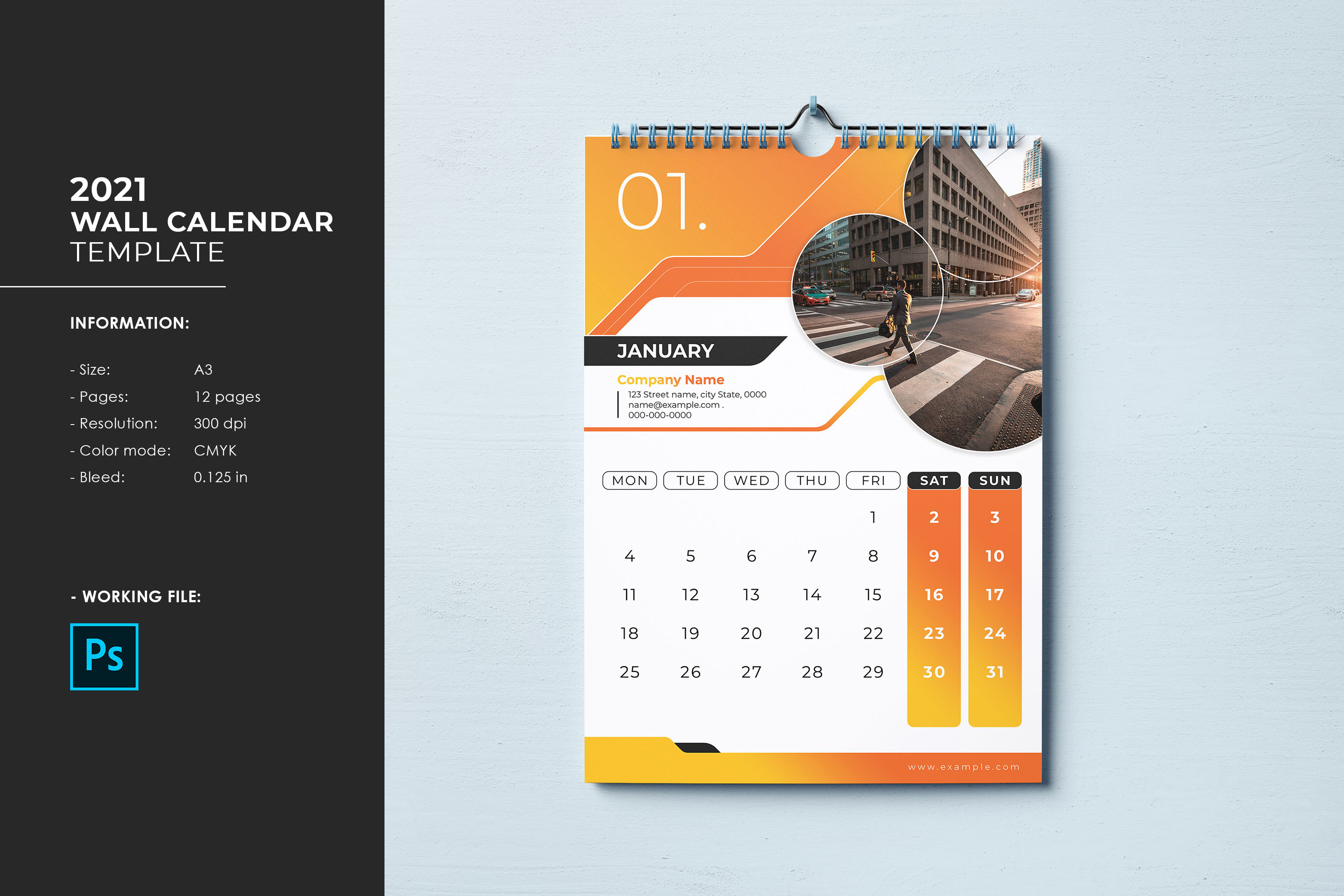 Wall Calendar Template 2021 -V38, a Stationery Template by Template Shop