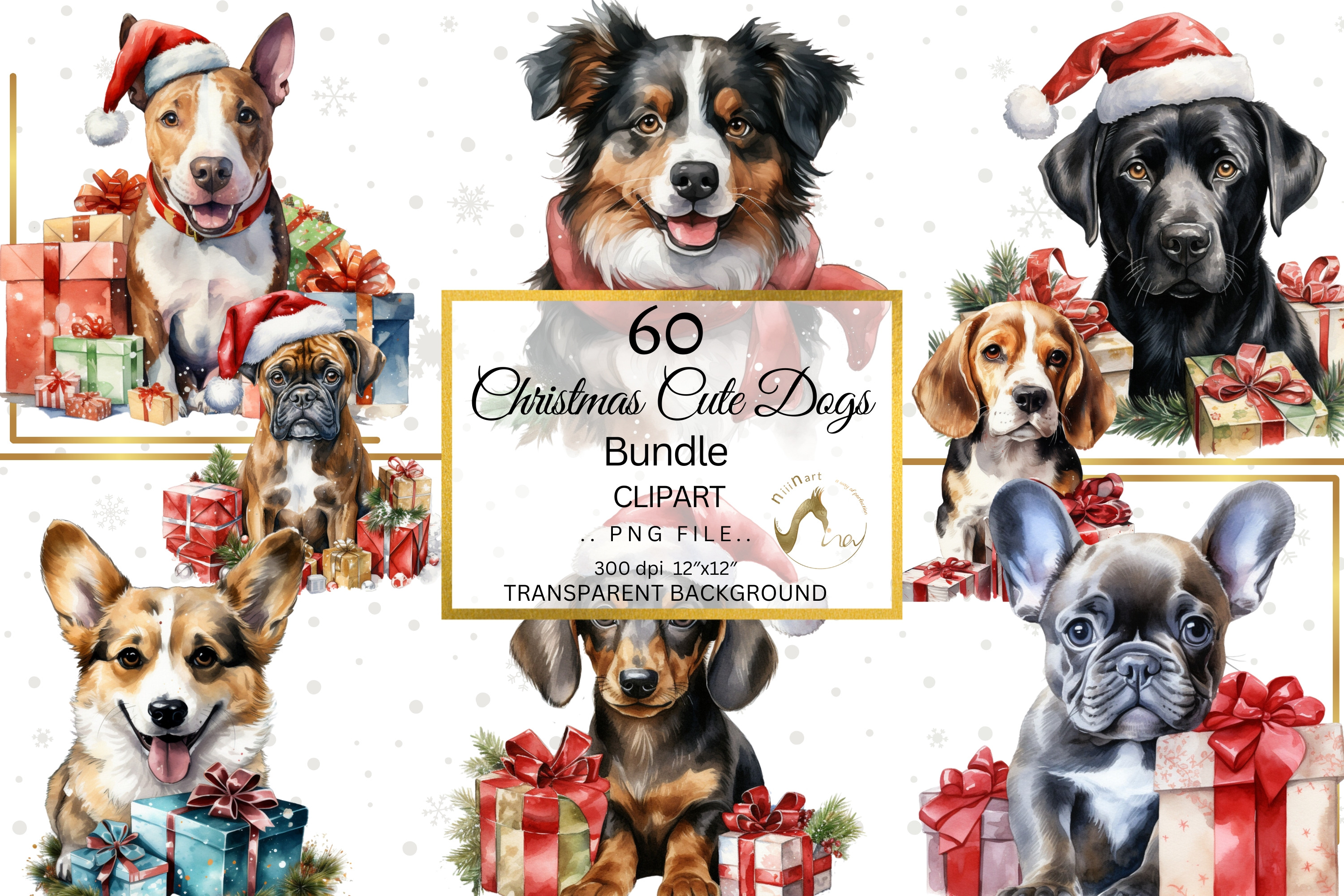 Christmas Dogs Clipart Bundle, an Animal Illustration by NiiiNArt