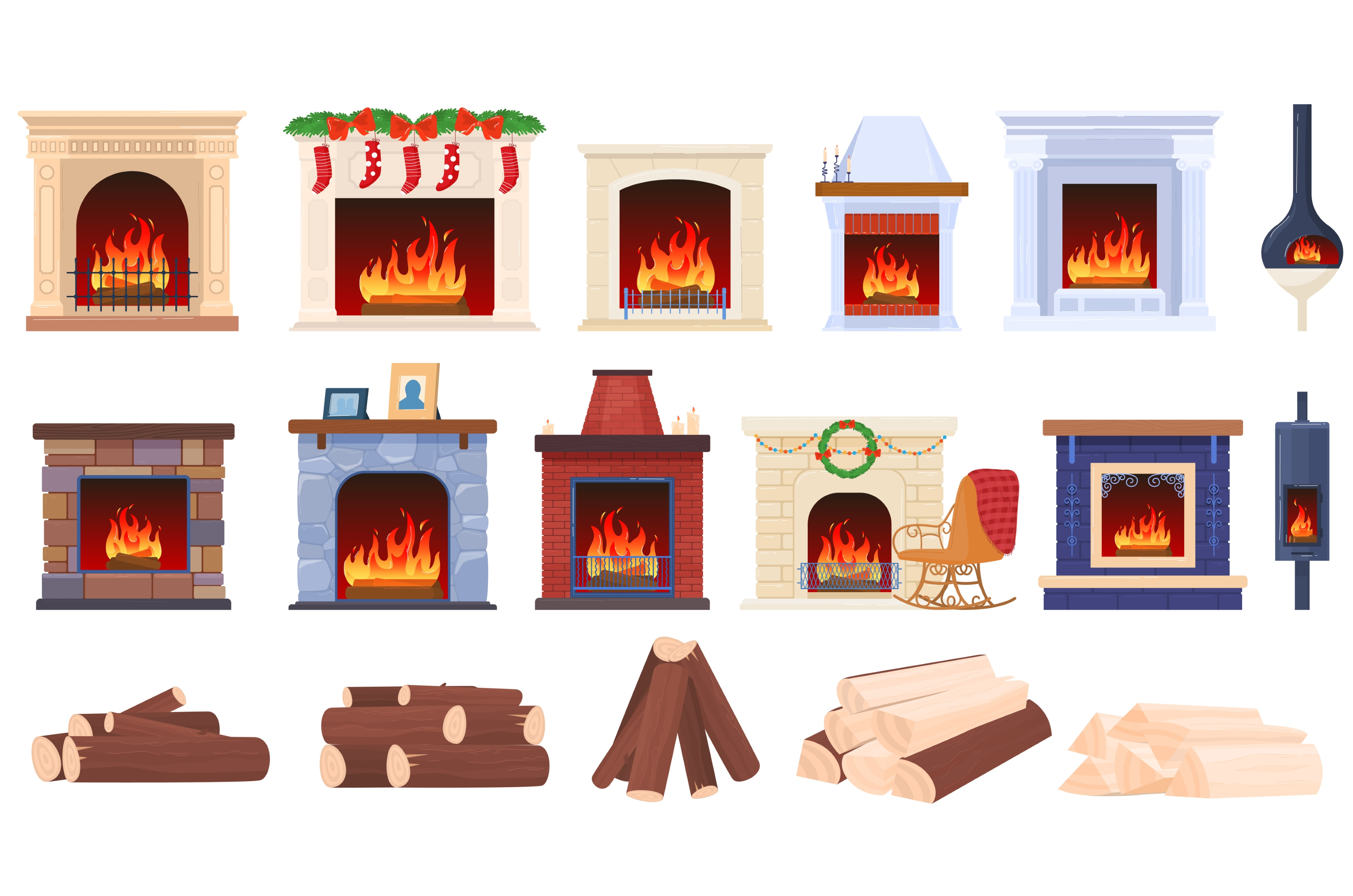 Set home fireplaces, wood cozy fire, an Object Graphic by ...