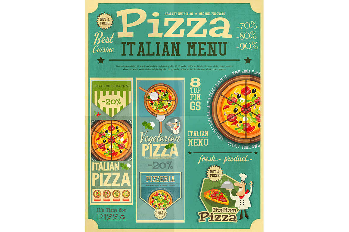 Pizza Italian Menu, a Food Illustration by ELFIVETROV DESIGN