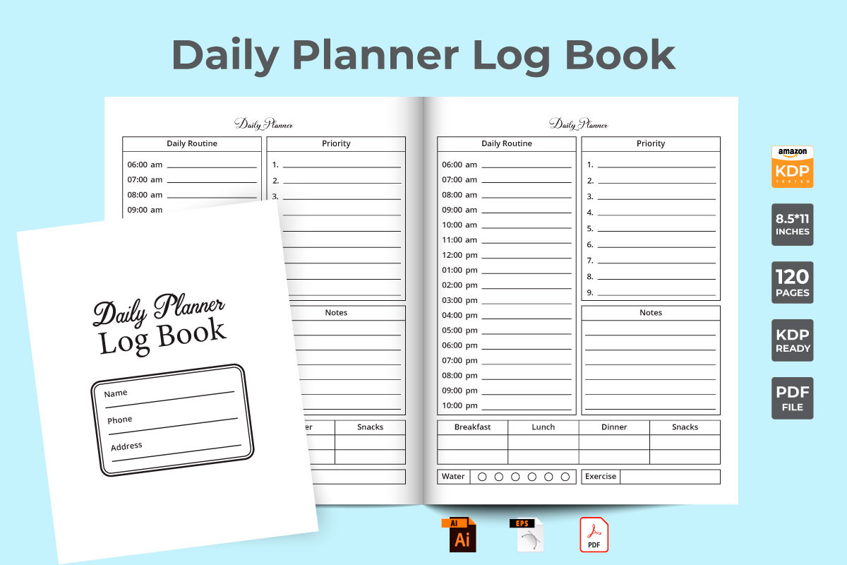 Daily planner log book KDP interior | Creative Market