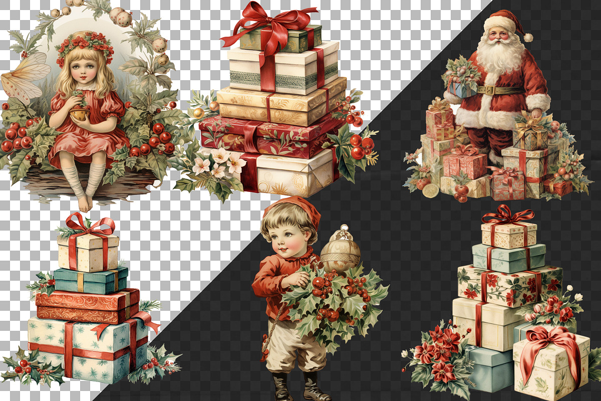 Vintage Christmas Clipart Bundle, an Illustration by NiiiNArt