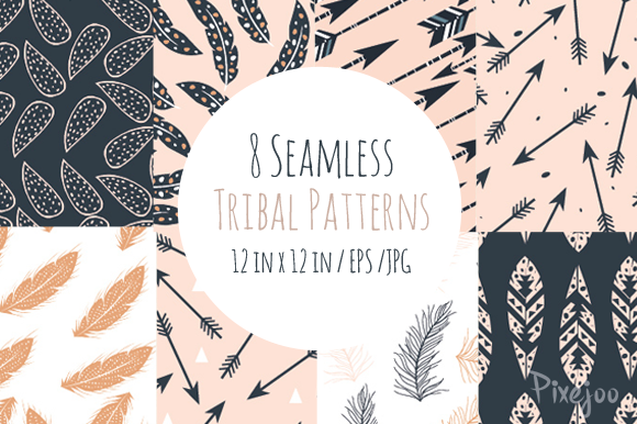 8 Seamless Tribal Patterns, a Pattern Graphic by Pixejoo