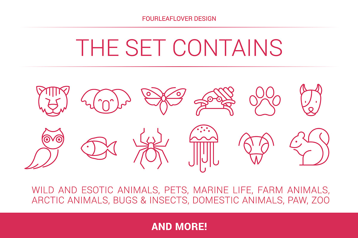 110 Thin Lines Animals Vector Icons, an Outline Icon by FourLeafLover