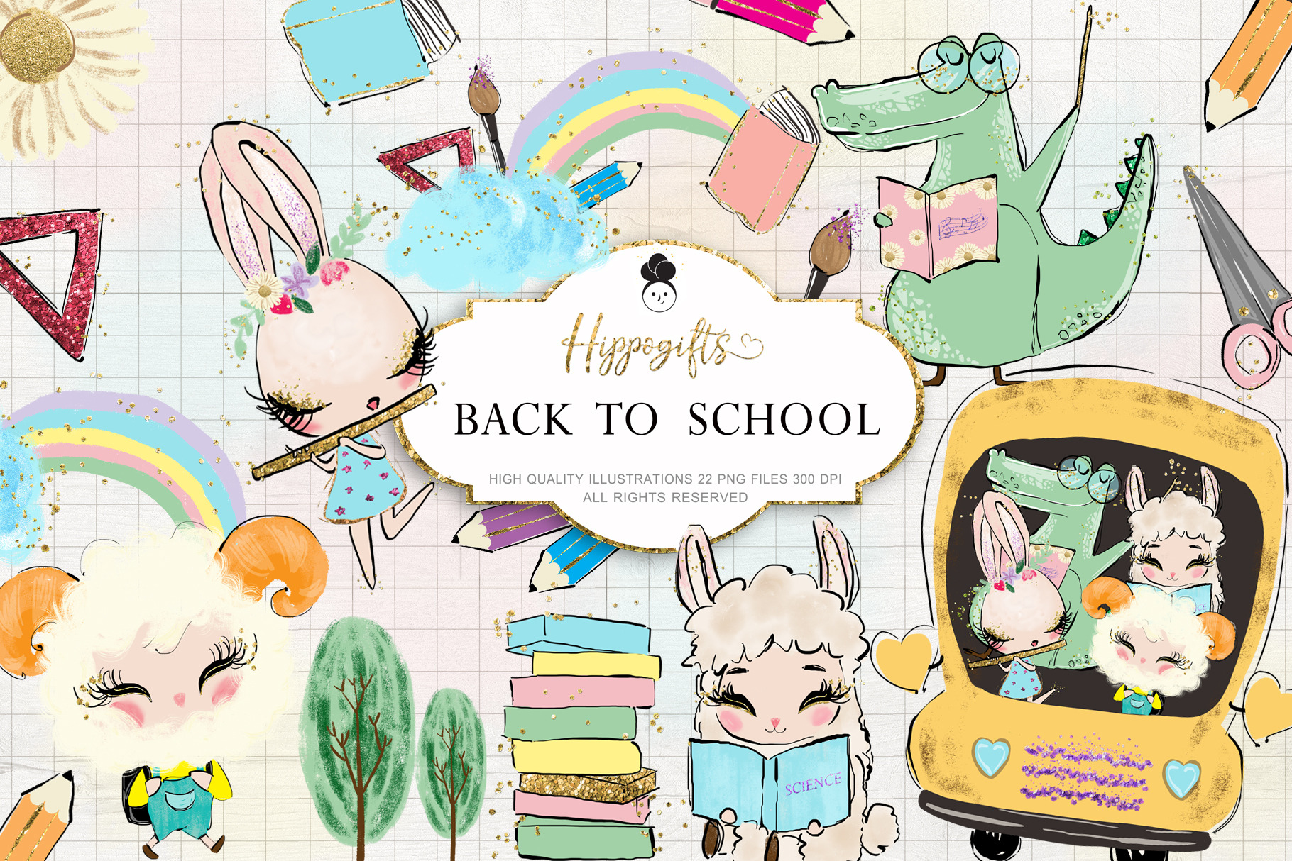 Back to school clipart, an Animal Illustration by TheHappyGiftArt