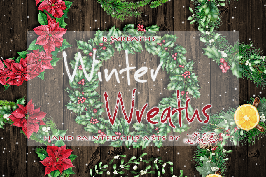 Winter Wreaths Watercolor Clip Art, a Decorative Illustration by DioFlow