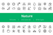 150 Nature Line Icons, an Outline Icon by Prosymbols | Creative Market