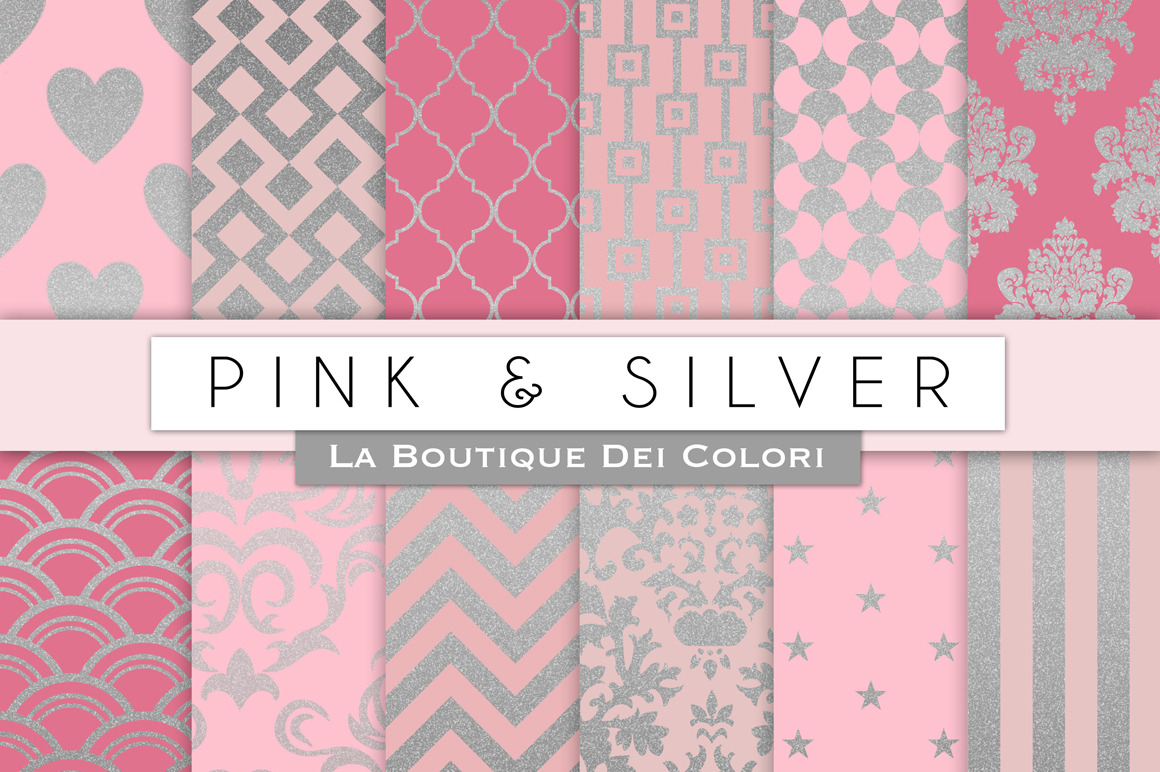 Pink & Silver Digital Paper, a Pattern Graphic by La Boutique dei Colori