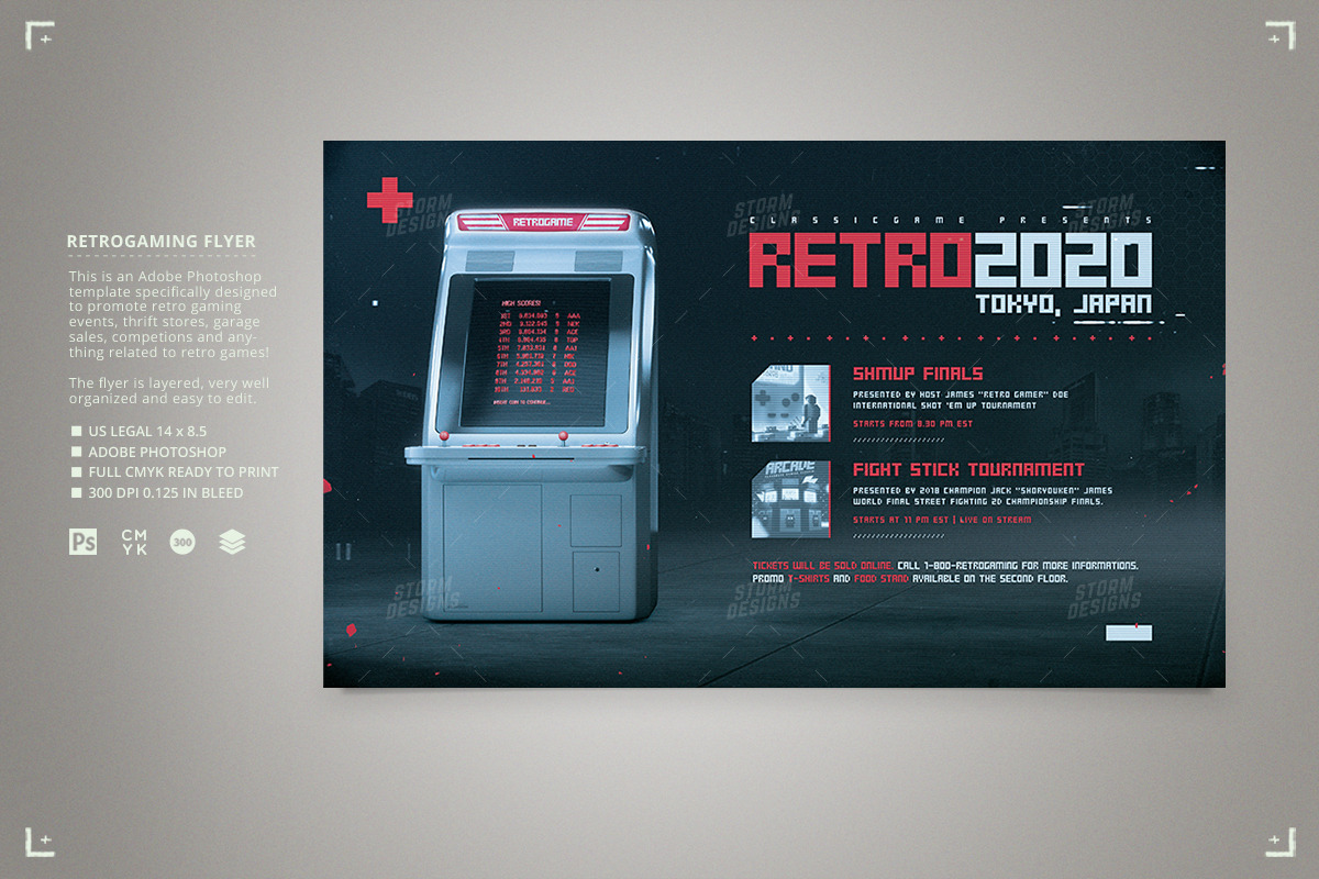 Retro Game Flyer SHMUP Arcade Mockup, a Flyer Template by Storm Pixels