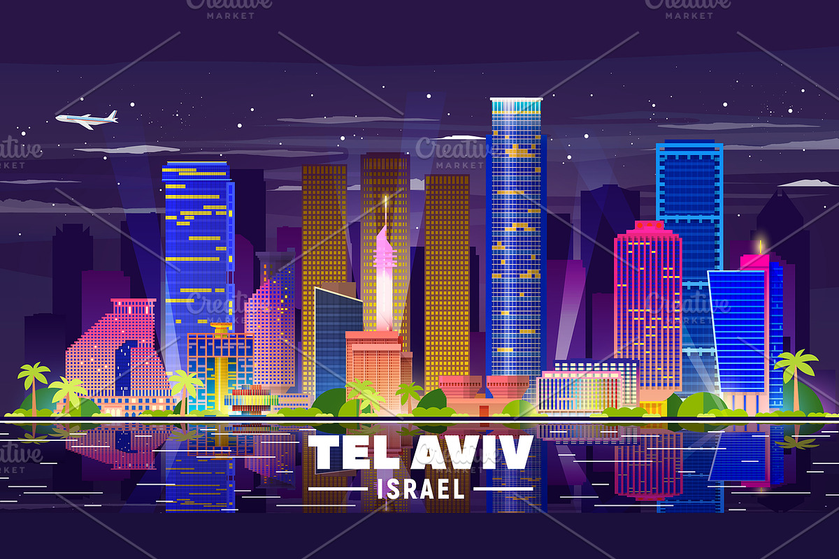 Tel Aviv Israel vector skyline, a Background Graphic by Sky and glass