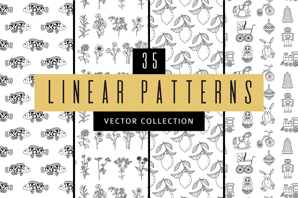 35 VINTAGE STYLE LINEAR PATTERNS, a Pattern Graphic by Lena Nikolaeva ...