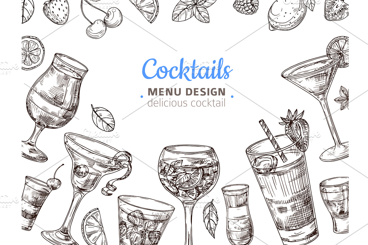 Hand drawn cocktail background, a Background Graphic by Valerie Bodnar