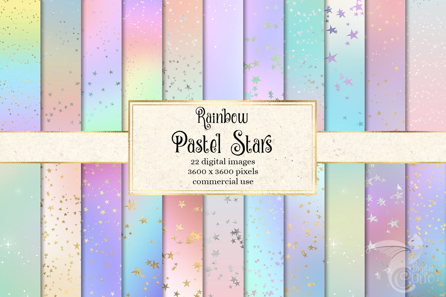 Rainbow Pastel Stars Digital Paper, a Texture Graphic by Digital Curio
