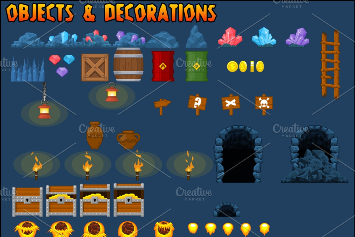 Lava Cave - Platformer Tileset, an Illustration by pzUH