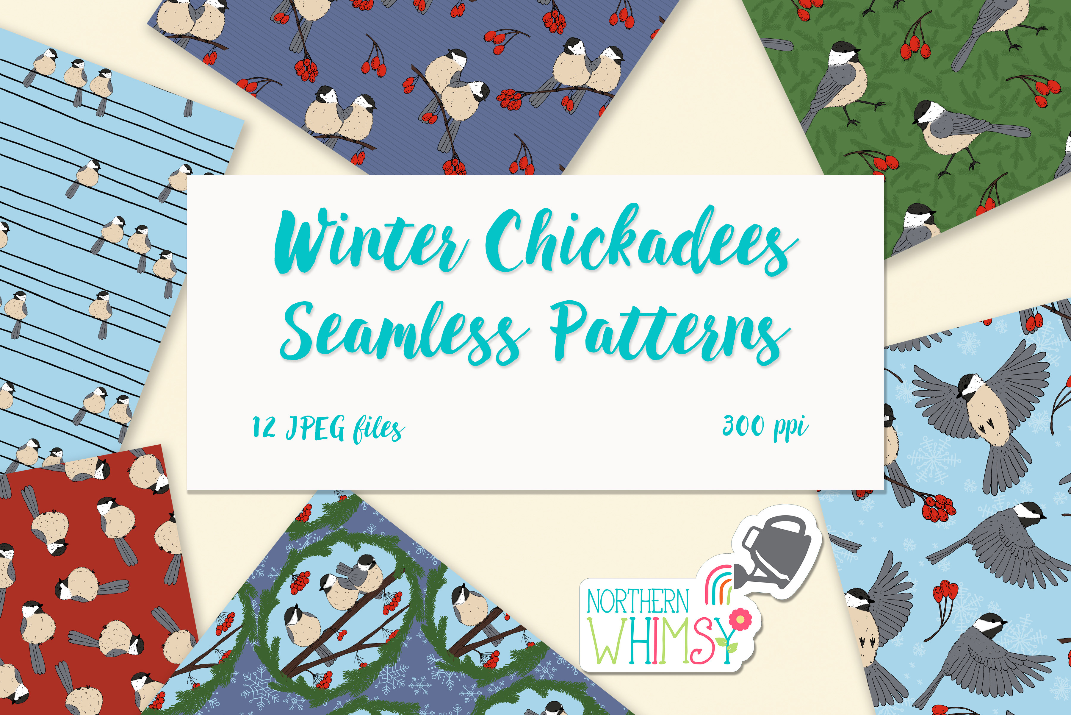 Winter Birds - Chickadees Patterns, a Pattern Graphic by Northern ...